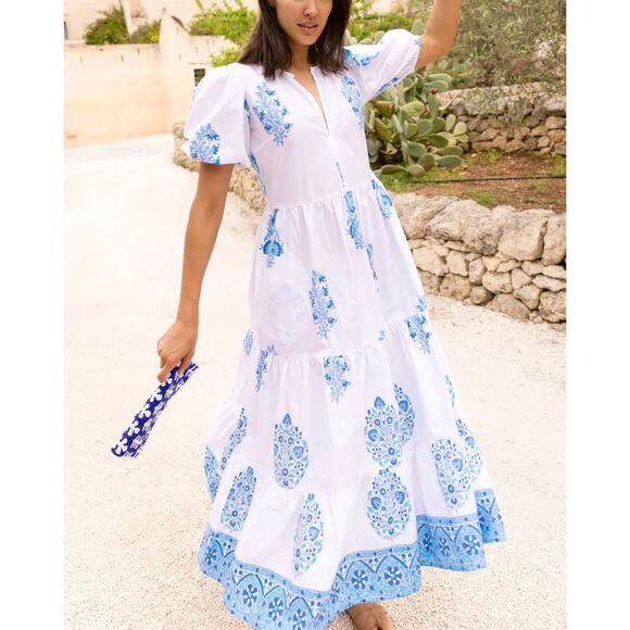 Oliphant | Dresses | Oliphant Laguna Blue Puff Sleeve Maxi Midi Dress ...